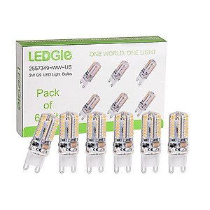 LEDGLE G9 LED Light Bulbs 3W, 30W Halogen Equivalent, 3000K 250LM 64LEDS Warm White Light, Non-dimmable, Flicker Wide Beam Angle Light G9 Base for Home Lighting (6pcs)