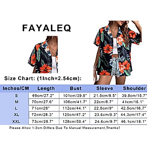 FAYALEQ Womens Summer Hawaiian Shirts Soft Cool Floral Tropical Print T-Shirt Button Down V Neck Short Sleeve Tee Tops Black