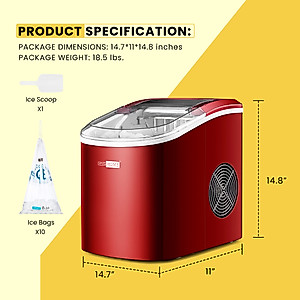 VIVOHOME Electric Portable Compact Countertop Automatic Ice Cube Maker Red with Electric Ice Shaver Snow Cone Maker