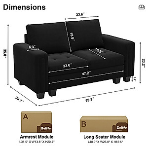 Belffin Velvet Modular Loveseat Sofa Couch 2 Seater Sofa Love Seats for Small Space Black