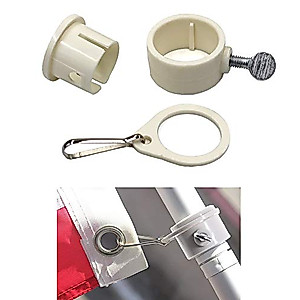 Tangle Free Flag Pole Mounting Ring Clip - Rotating Flapole Mounting Rings with Metal Clips 360 Degree Free Rotating Adjustable Fasteners 1 Pair (White 1 Inch)