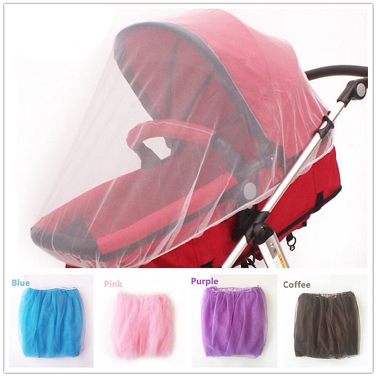Baby Stroller Mosquito Bug Net Insect Netting Cover 59" Large Size for Pram, Buggy, Infant Carriers, Car Seats, Cradles, Cribs, Bassinets, Playpens, Baby Stroller Bed Full Mesh Cover (Pink)