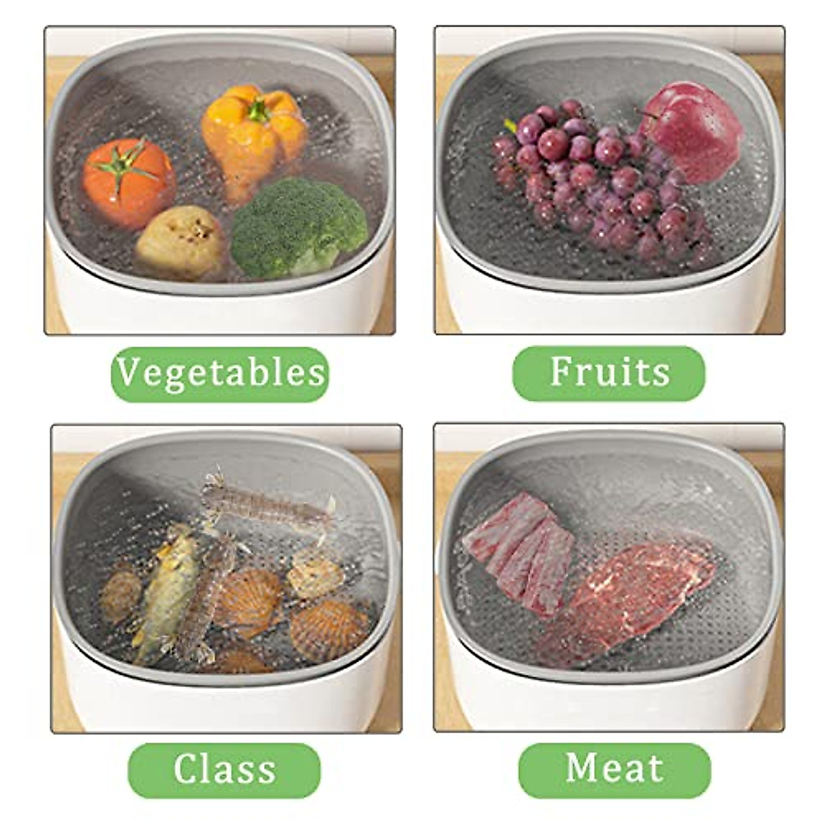 Buddeez Vegetable Cleaner, Fruit ultrasonic Cleaner, Multi-Function Dual Drainage Electric Vegetable Cleaning Basket, Fruit, Vegetable, Rice, Meat, Tableware Ingredient Food Purifier