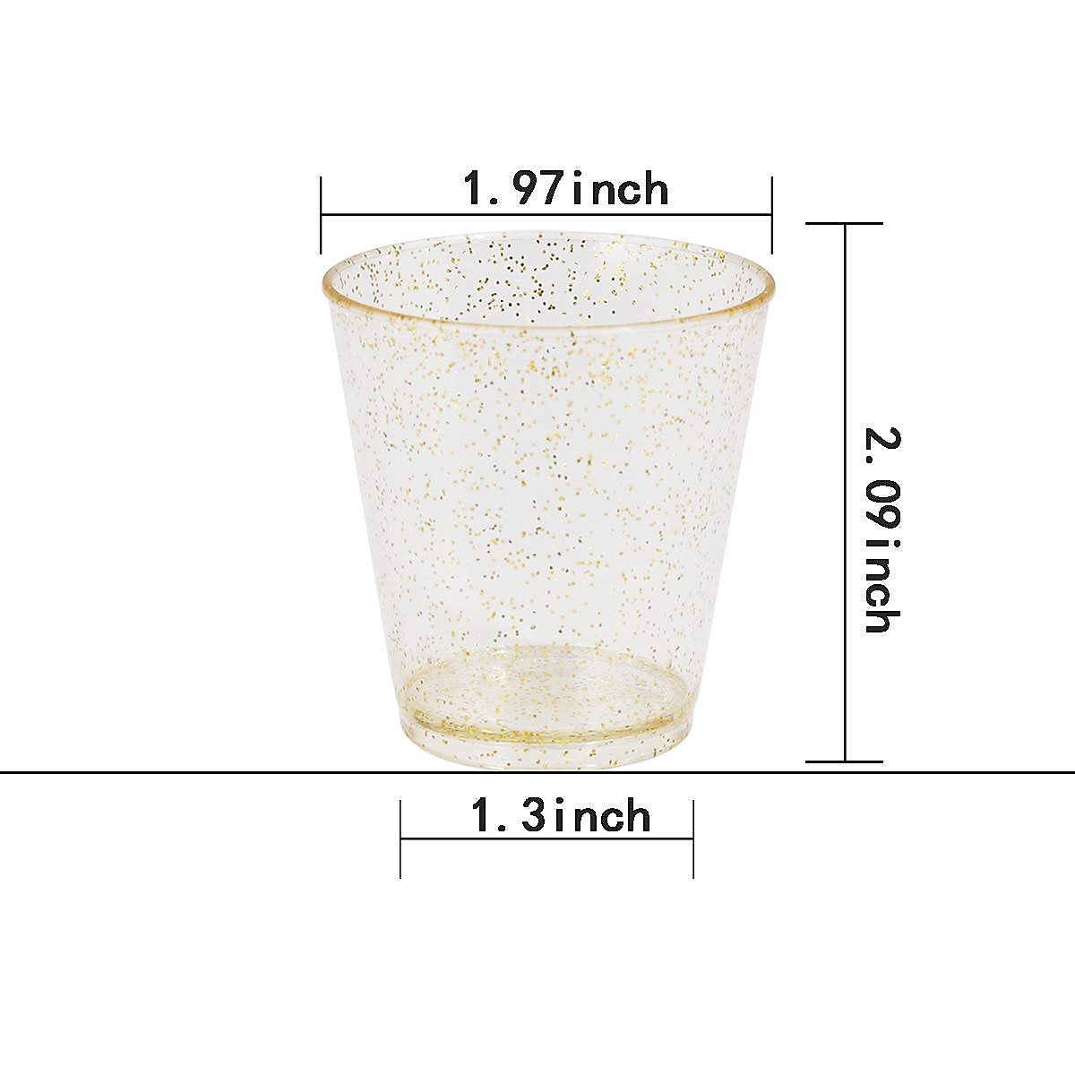 WELLIFE 200 PACK Plastic Gold Glitter Shot Cups, 2OZ Disposable Shot Glasses,Small Hard Plastic Tumblers,Gold Tasting Sampling Cups,Premium Mini Container Perfect for Whiskey for Party