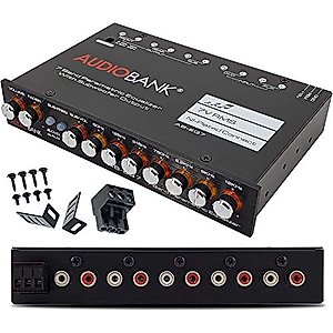 Audiobank EQ7 1/2 Din 7 Band Car Audio Equalizer EQ w/Front, Rear/Frequency Adjustable /3 RCA Input for Portable Devices + Subwoofer Output Built-in 43-120Hz, 60-200Hz