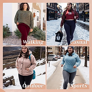 HLTPRO 3 Pack Plus Size Fleece Lined Leggings with Pockets for Women - Black Thermal Warm High Waisted Yoga Pants for Workout