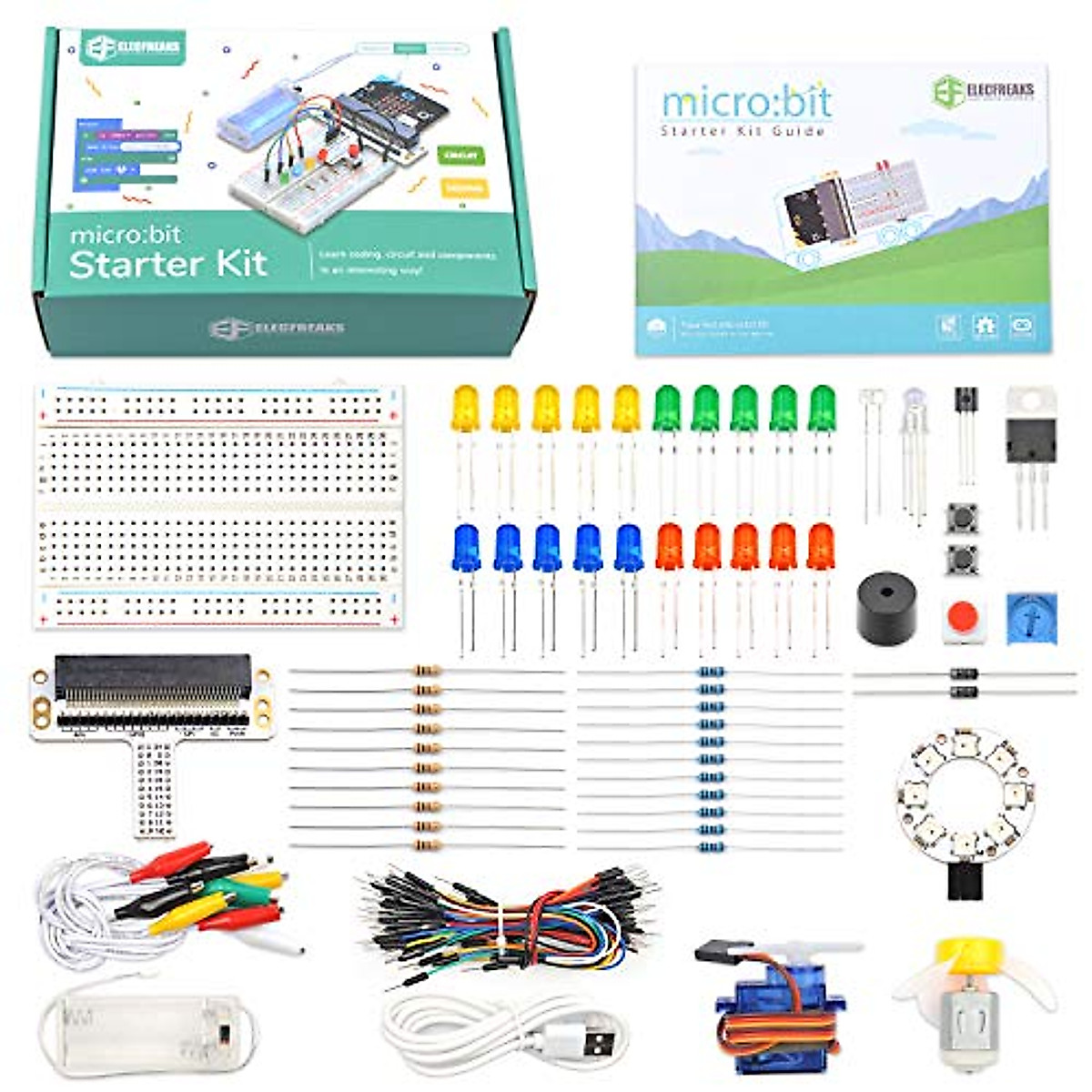 ELECFREAKS microbit Starter Kit for Kid 24 Accessories Micro:bit Basic Coding Electronics Kit, STEM Educational DIY Experiment Kit, Electric Circuit Learning with Guidance Manual(Without Micro: bit)