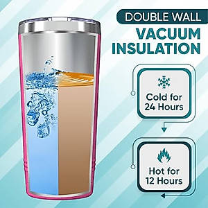 Custom His and Her Initials Heart Engagement Date Keepsake Engraved Insulated Stainless Steel Tumbler with Lid 20 oz. Personalized Engaged Gift for Bride Groom (Pink)