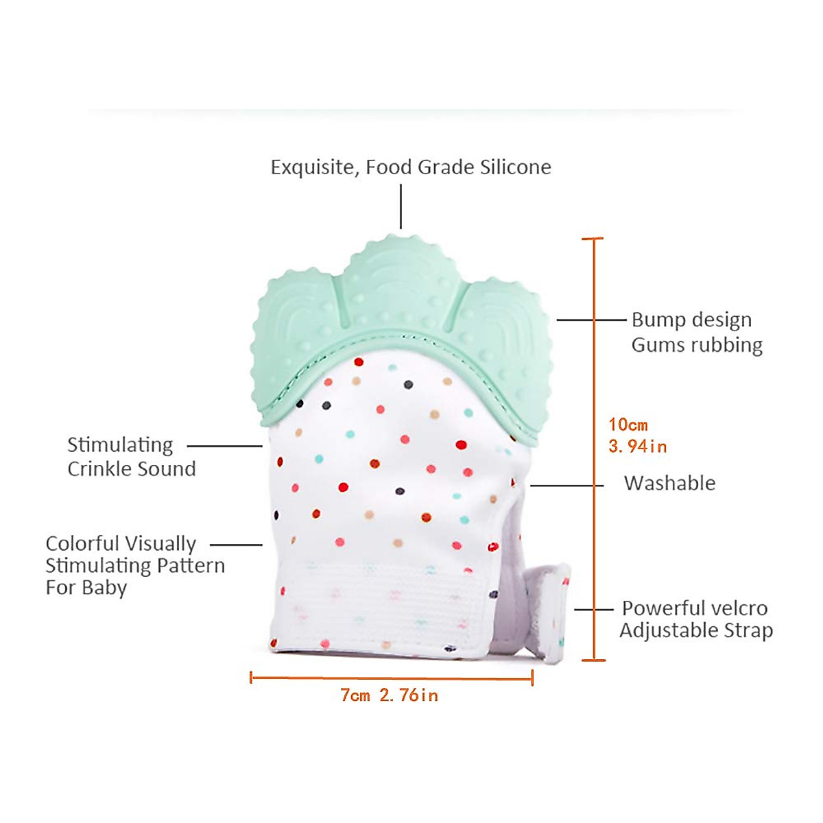 Baby Teething Mitten for Babies - Self-Soothing Pain Relief Teething Toys Glove for Teething Babies, Toddlers, Infants, Unisex - Natural Organic BPA Free,3+ Months (Mint Green)