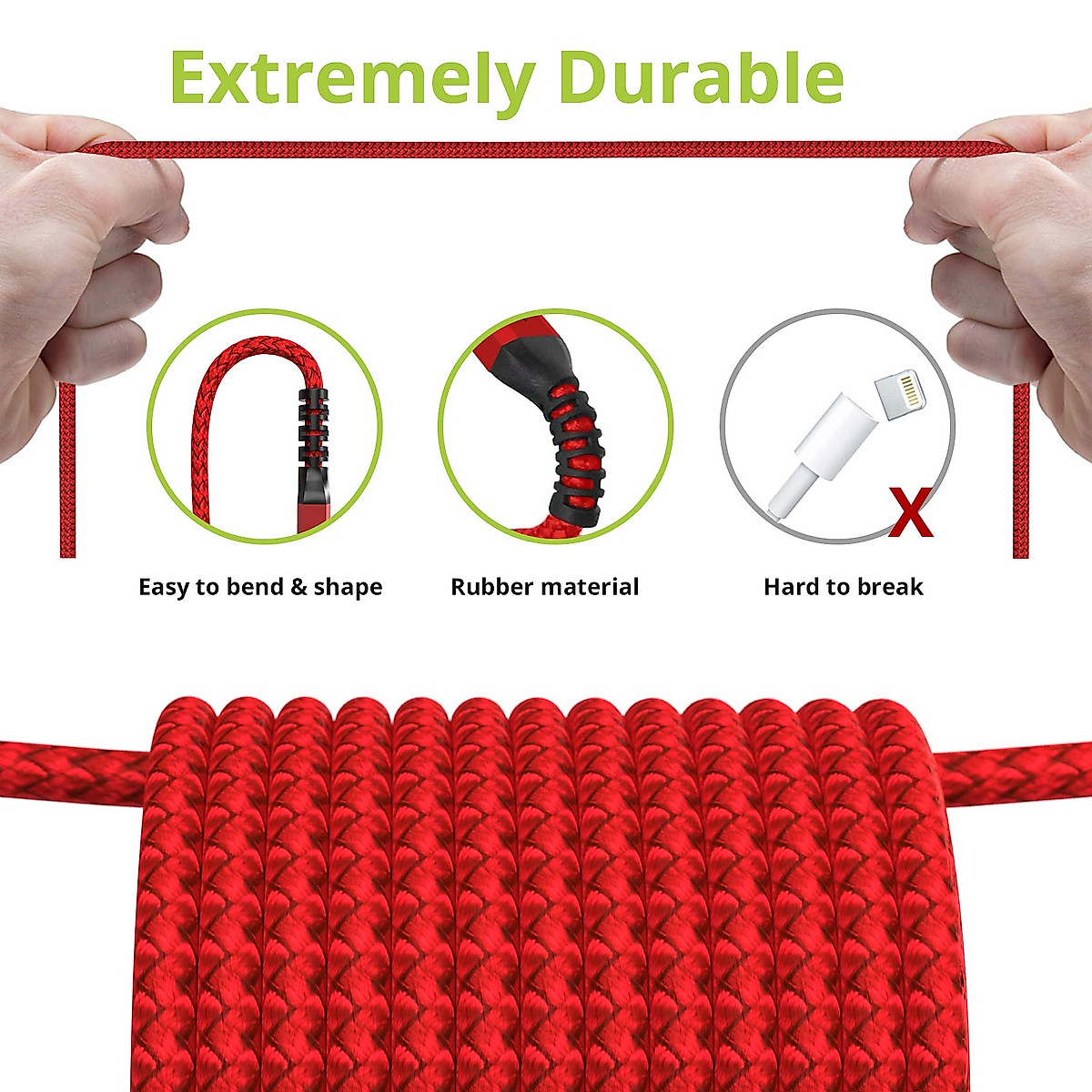 BrexLink USB C to Lightning Cable(10ft, MFi), Fast Charging Support Power Delivery, Nylon Braided Cable Compatible with Phone 12/12 Pro/11/11 Pro/11 Pro Max/XS Max/XS/XR/X/8/8 Plus,Red