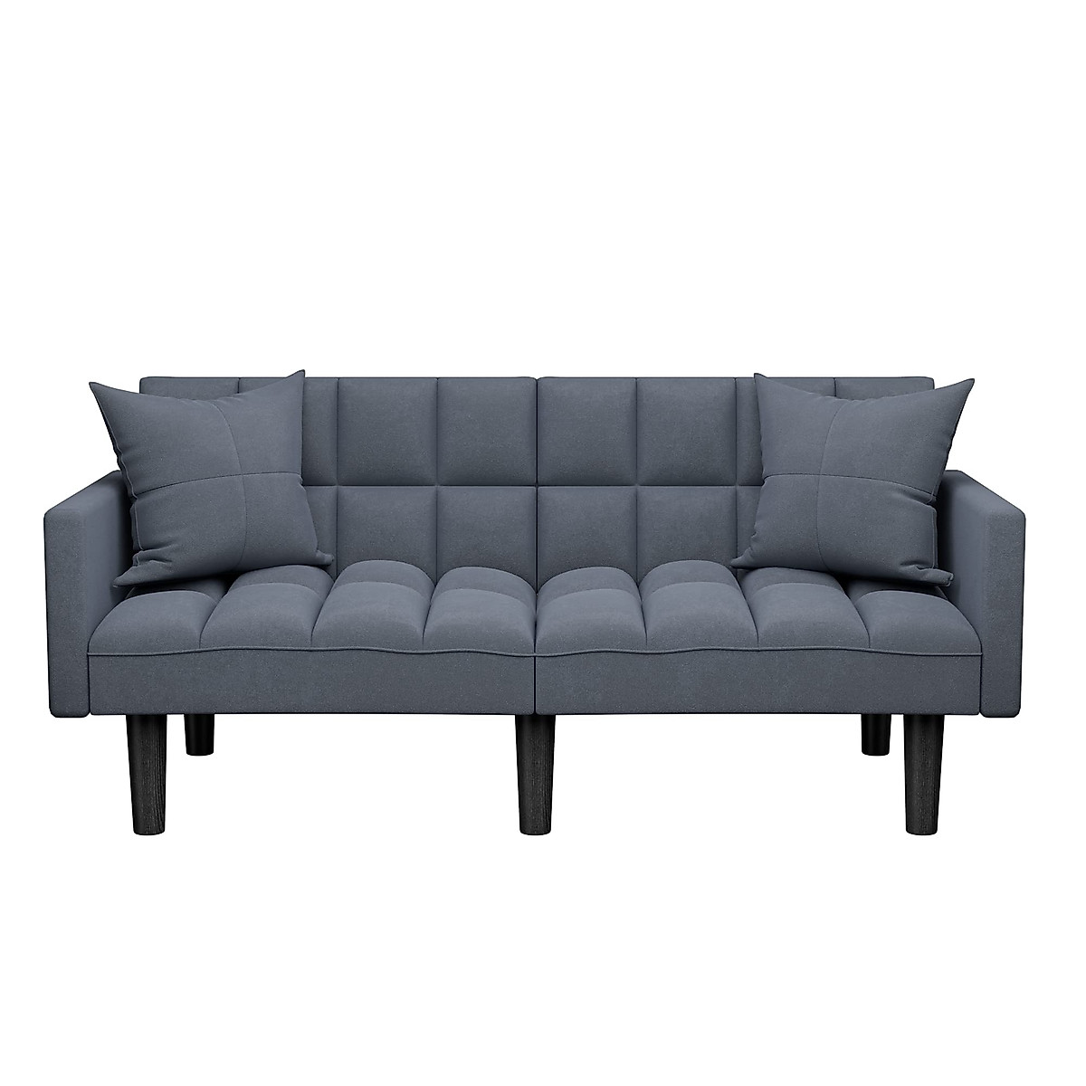 JUMMICO Modern Tuft Futon Sofa Bed Couch Convertible Loveseat Sleeper Reclining Futon Twin Size with Arms and 2 Pillows for Living Room (Blue)