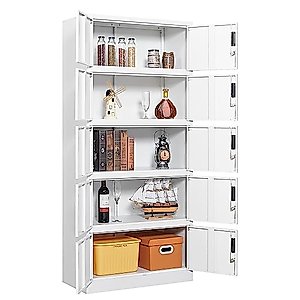 Anxxsu Metal Lockers for Employees with Keys, 10 Door Metal Storage Locker Tall Employee lockers, 5 Tier Metal Locker Storage Cabinet for Home Office School (White)