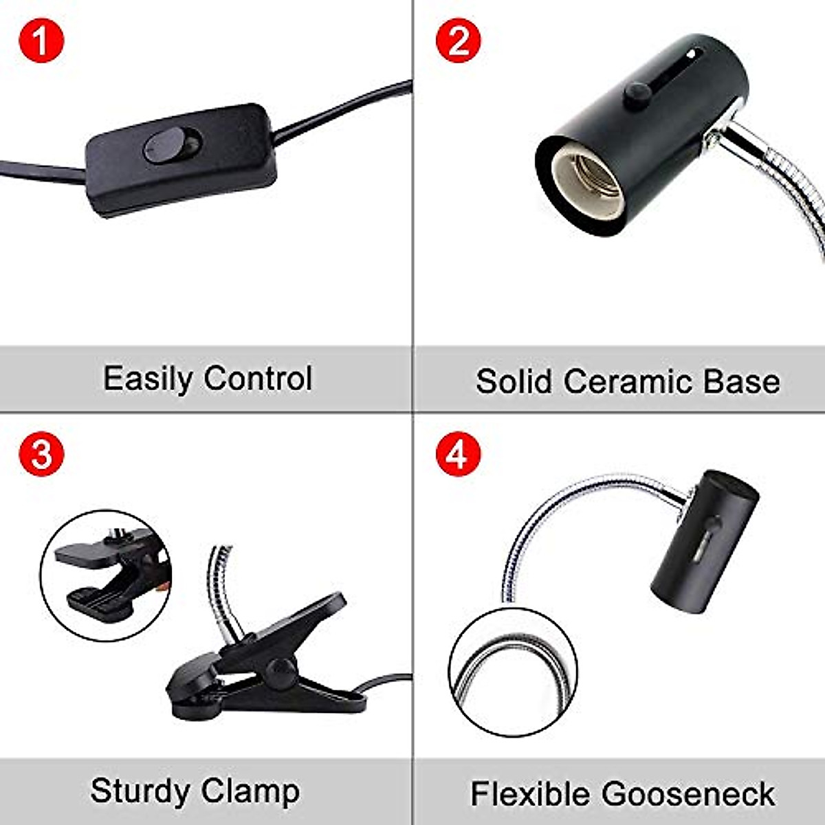 Aomryom 2 Pack Reptile UVA/UVB Heat Lamp Fixture with 3-pcs of 50W Heat Bulbs, Upgraded Lengthened Adjustable Stand & Socket, for Lizard Turtle Turtoise Snake Aquarium Habitat Heat Lamps & Light Bulbs