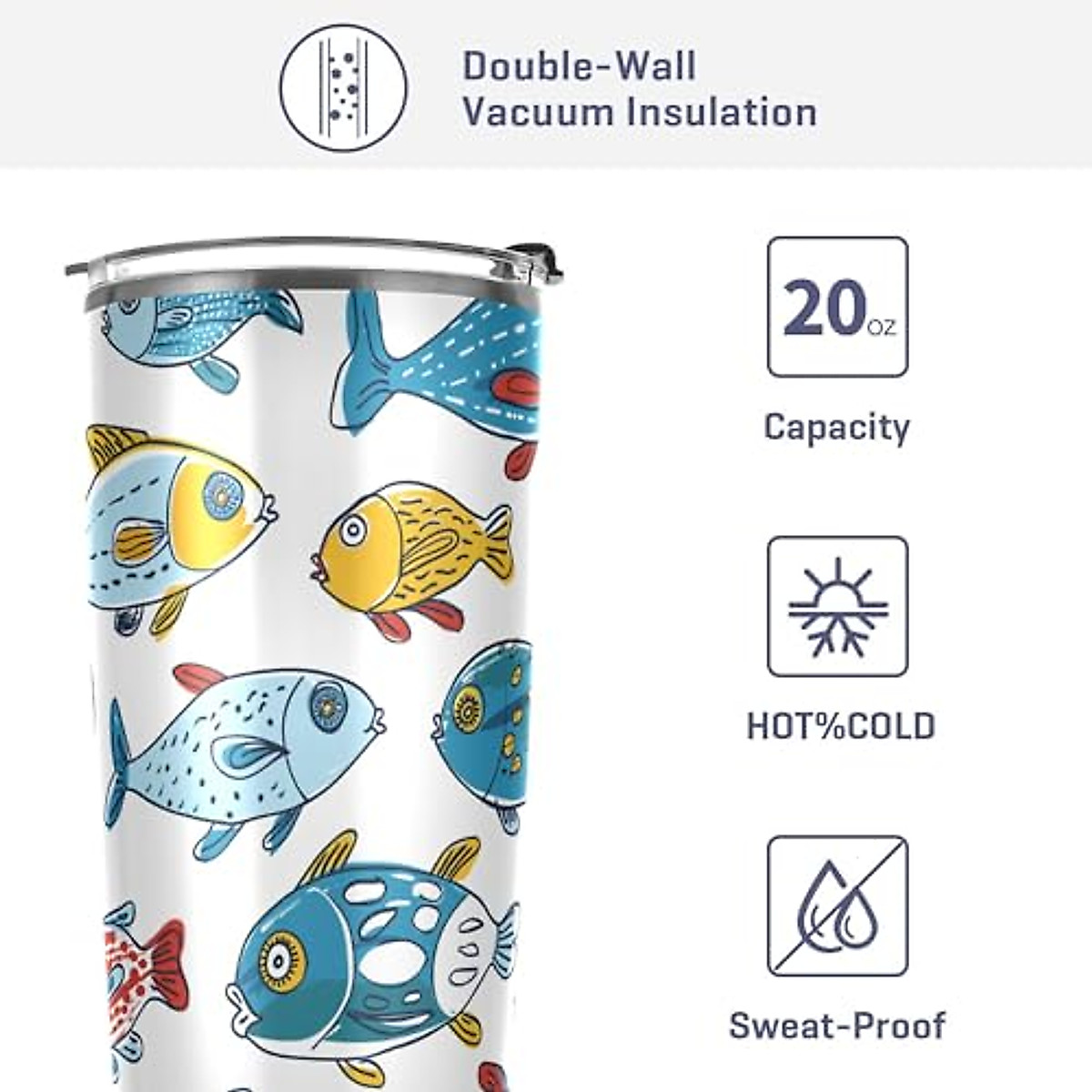 HXshaoye Hand-painted moldfish Stainless Steel car cup with Straw Lid insulated coffee mug with lid for outdoor portable cup 20 oz vaso térmico para cafe 20oz