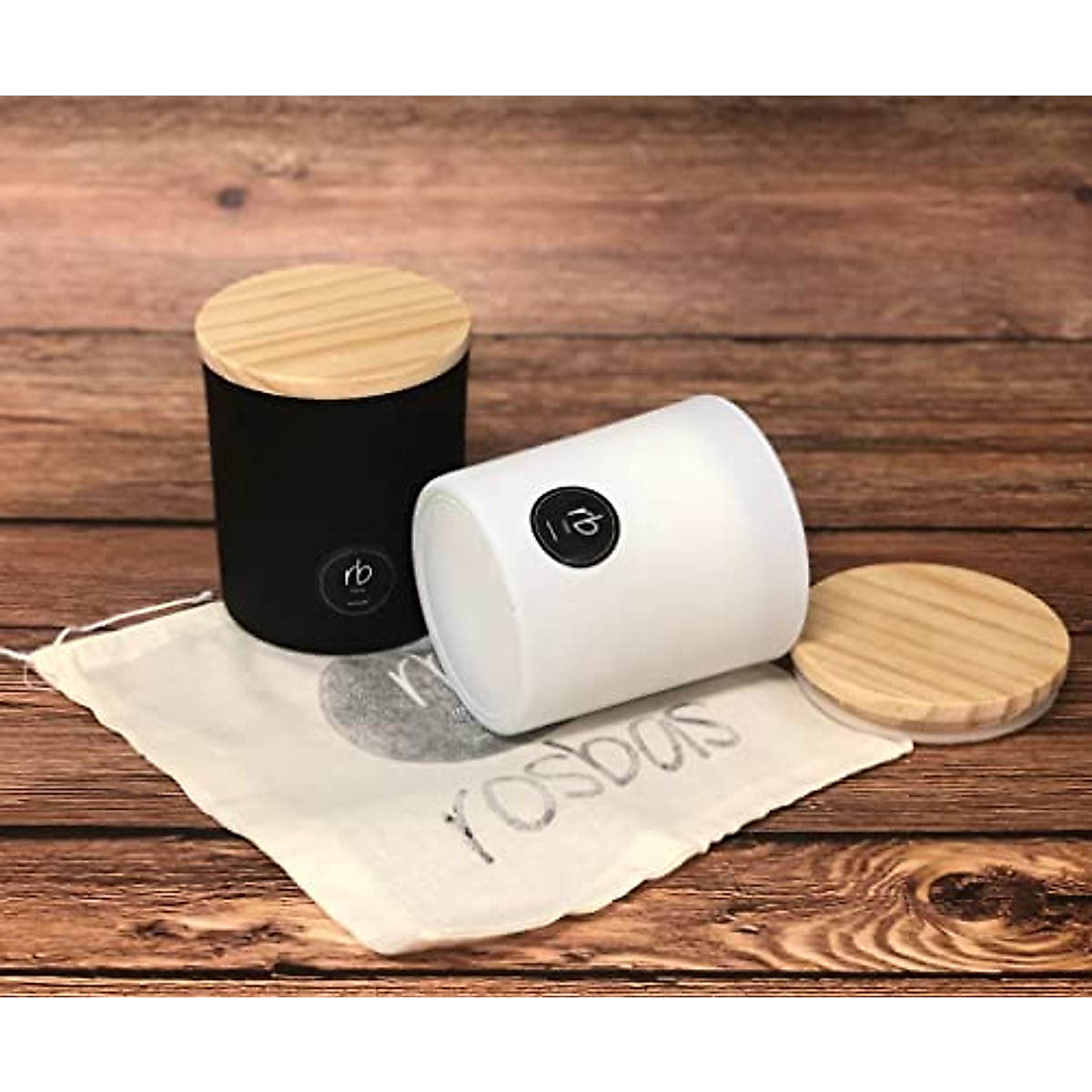 Rosbas Candle, Cinnamon Vanilla Scented, Natural Soy Wax, Black Glass Jar, Wooden Lid, 7 oz, Cotton Wick, Drawstring Cotton Bag, Long Burn Time, Home, Non-Toxic, Handmade in The USA