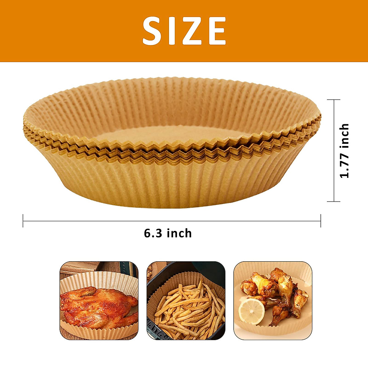 Disposable Air Fryer Paper Liners, 100 Pcs Round Non-Stick Parchment Paper, Oil-proof,Water-proof Cooking Baking Roasting Filter Pater for Air Fryers Basket, Microwave Oven, Frying Pan