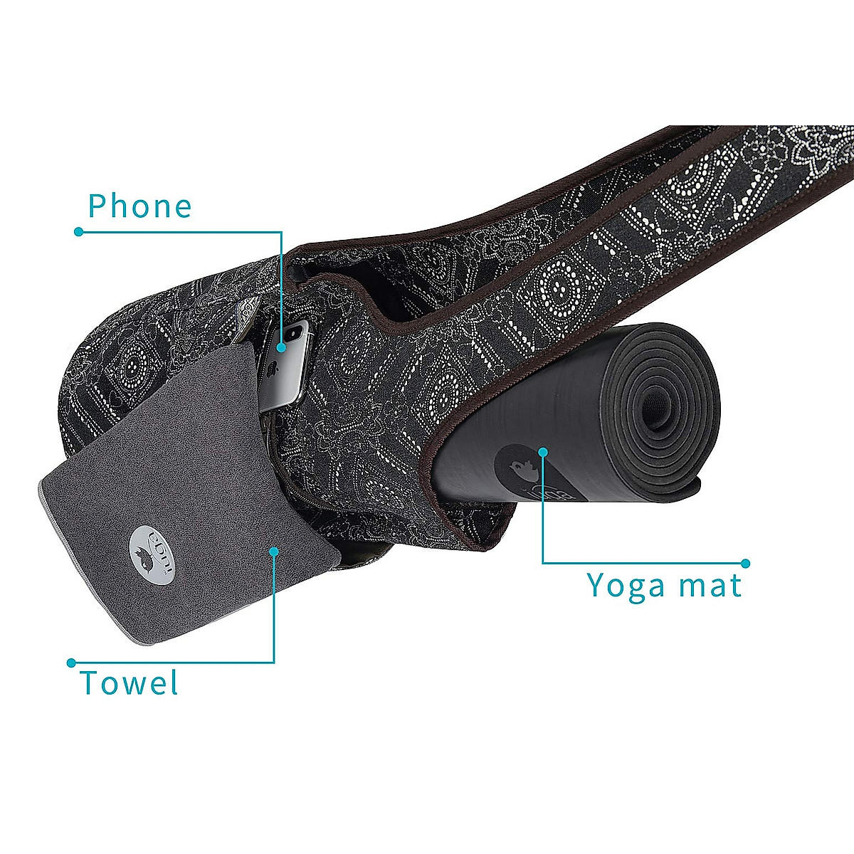 IUGA Yoga Mat Bag with Large Size Pocket & Inner Zipper Pocket, Yoga Carrier Bag Fit Most Yoga Mat Size