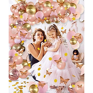 150pcs Rose Gold Pink Butterfly Balloon Garland Arch Kit Theme Baby Shower Birthday Bachelorette Party Decorations for Girl Women, Rose Gold Pink Balloons, Baby Girl Balloon