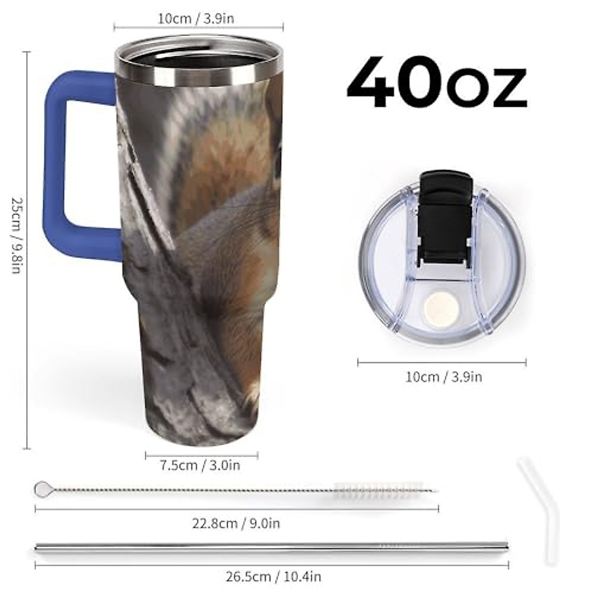 LLUTSNTH 40 Oz Vacuum Tumbler with Deep Blue Handle Leakproof Insulated Tumbler Squirrel in The Tree Stainless Steel Travel Mug with Lid And Straw Coffee Cup Cute Water Bottles Cup Holder Friendly