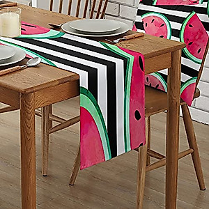 Table Runners Cotton Linens Burlap Dresser Scarves Table Decor for Kitchen Dining Room Coffee Table Tropical Fruit Watermelon Pink Summer Stripe Black and White Background 13"x70"