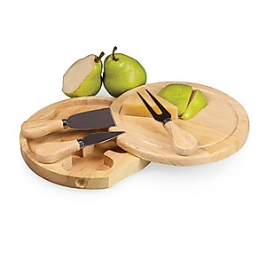 PICNIC TIME Circo Brie Cheese Knife, Charcuterie, Wood Cutting Board, 7.5" Diameter - 4 Piece Set, Parawood