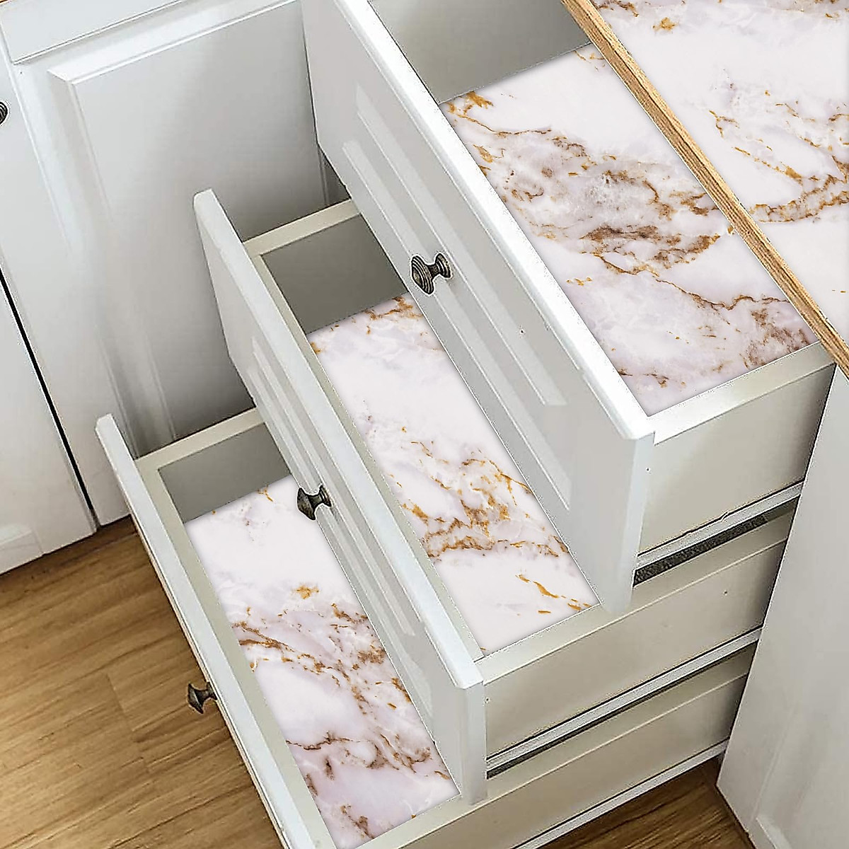 practicalWs Marble Contact Paper for Countertops Waterproof, 15.7in×118.1in Marble Wallpaper Peel and Stick, Self Adhesive Removable White/Gold Wall Paper for Kitchen Backsplash Cabinet Furnitur