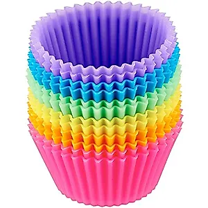 Amazon Basics Reusable Silicone Baking Cups, Muffin Liners - Pack of 12, Multicolor