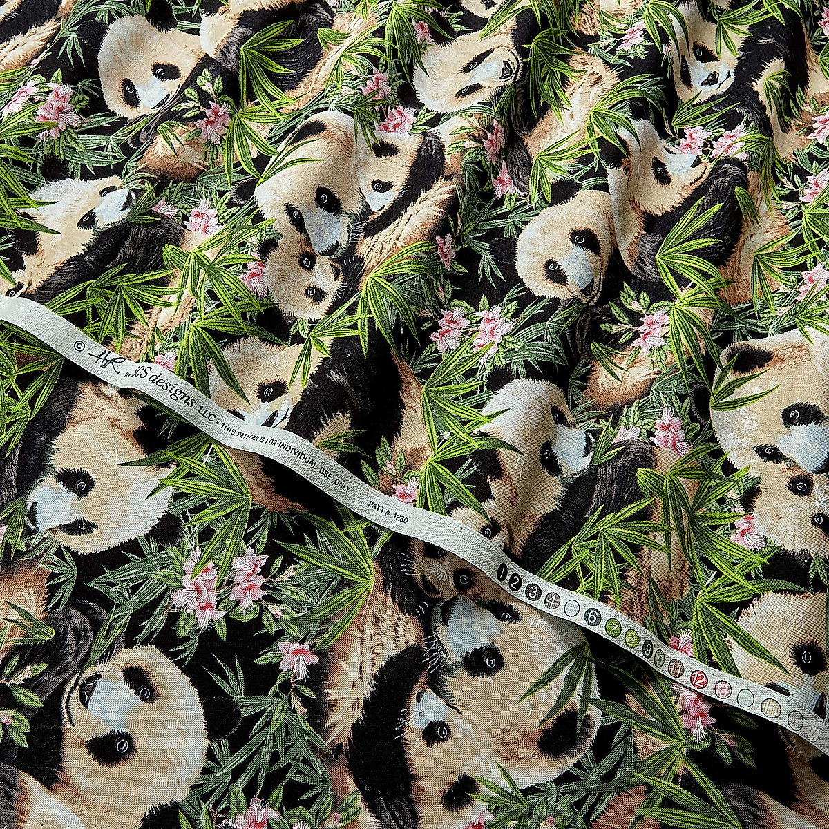Panda Bears Black, Fabric by the Yard