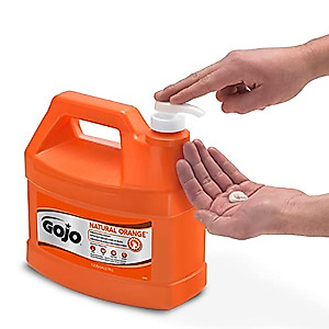 GOJO Natural* Orange Pumice Industrial Hand Cleaner, 1 Gallon Quick Acting Lotion Hand Cleaner with Pumice Pump Bottle (Pack of 2) - 0955-02