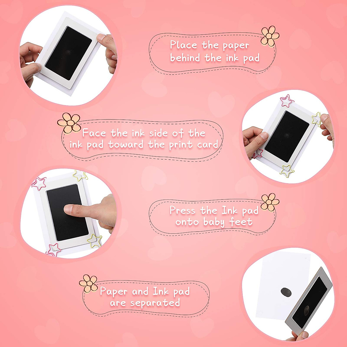 13 Piece Large and Medium Baby Inkless Handprint Footprint Kit Include 3 Clean Touch Ink Pad 6 Imprint Card and 4 Star Shaped Paper Clip Paw Stamp Print Keepsake Kit for Infant Newborn Birth Registry