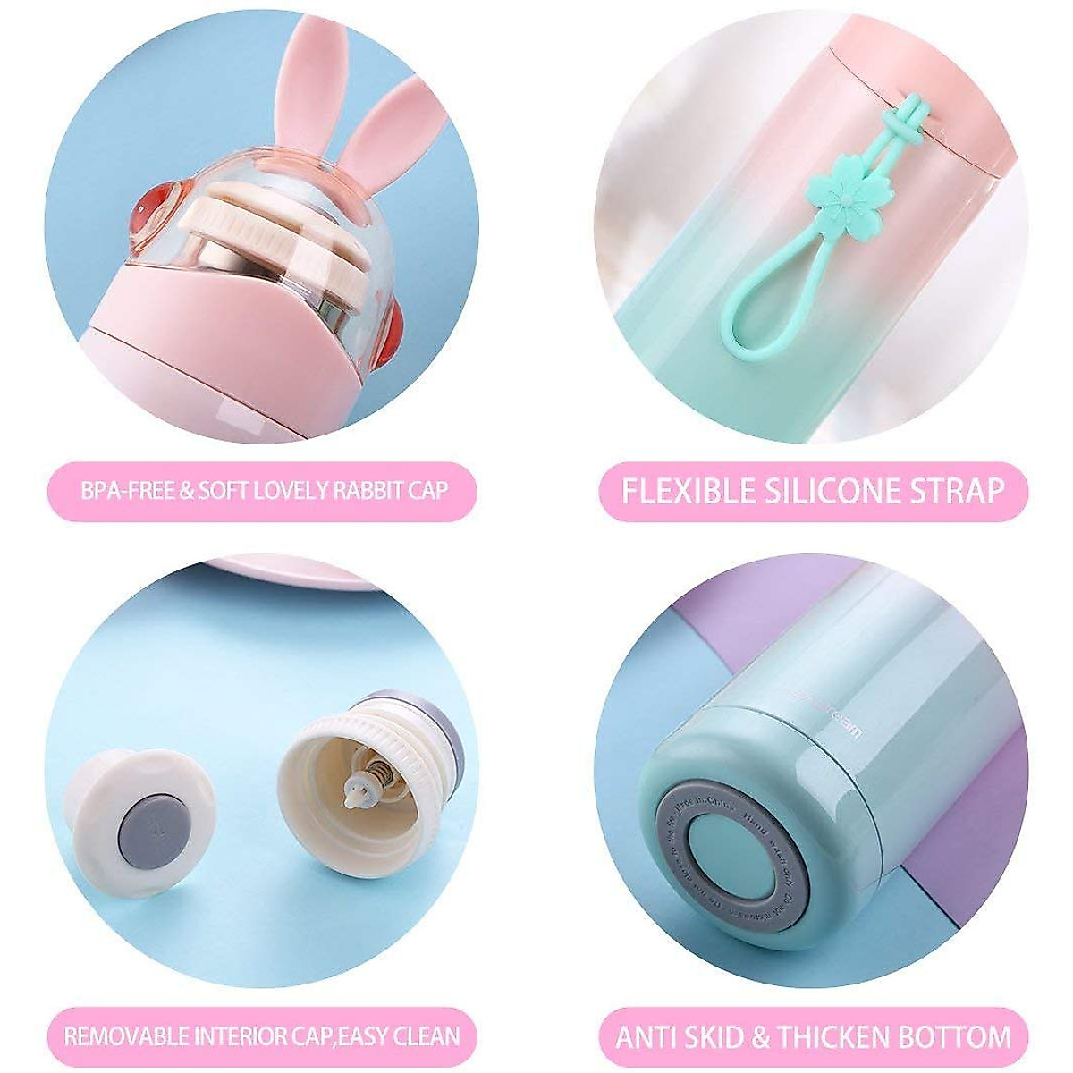 Cute Rabbit Kids Insulation Bottle-Stainless Steel Thermoses,Leak-proof Travel Coffee Mug,Durable Tumbler for Baby Hot Water 12 Ounce