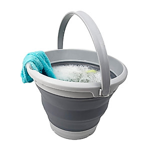 SAMMART 5.5L (1.4 Gallon) Collapsible Plastic Bucket with Lid - Foldable Round Tub with Lid - Portable Fishing Water Pail - Space Saving Outdoor Waterpot. (Grey)
