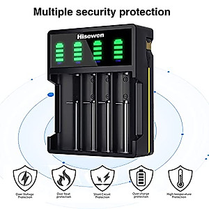 Universal 18650 Battery Charger 4 Bay, Hisewen Smart LCD Display Charger for 3.7V Li-ion Rechargeable Batteries 18650 18350 17670 16340 RCR123 14500 LiFePO4 INR ICR Ni-MH Ni-CD AA AAA