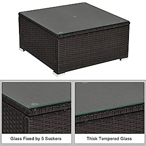 HAPPYGRILL 6 Pieces Patio Conversation Set Outdoor Wicker Furniture Set Rattan Sofa Set with Seat & Back Cushions Coffee Table for Patio Garden Lawn Poolside Backyard