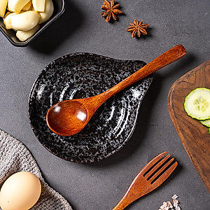 Spoon Rest, Ceramic Utensil Spoon Spatula Ladle Holder, 6 Inches Spoon Holder for Countertop, Coffee Bar Accessories Dishwasher Safe, Large Utensil Rest for Kitchen Counter Splash Black（L）