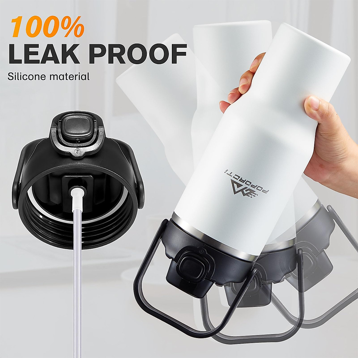 POPOACTI Insulated Tumbler,34 oz Stainless Steel Water Bottle, BPA-Free, Double-Walled Vacuum, Flip Straw for Travel, Keeps Drinks Hot & Cold for 12 Hours,For Travel, Gym & Office (White)