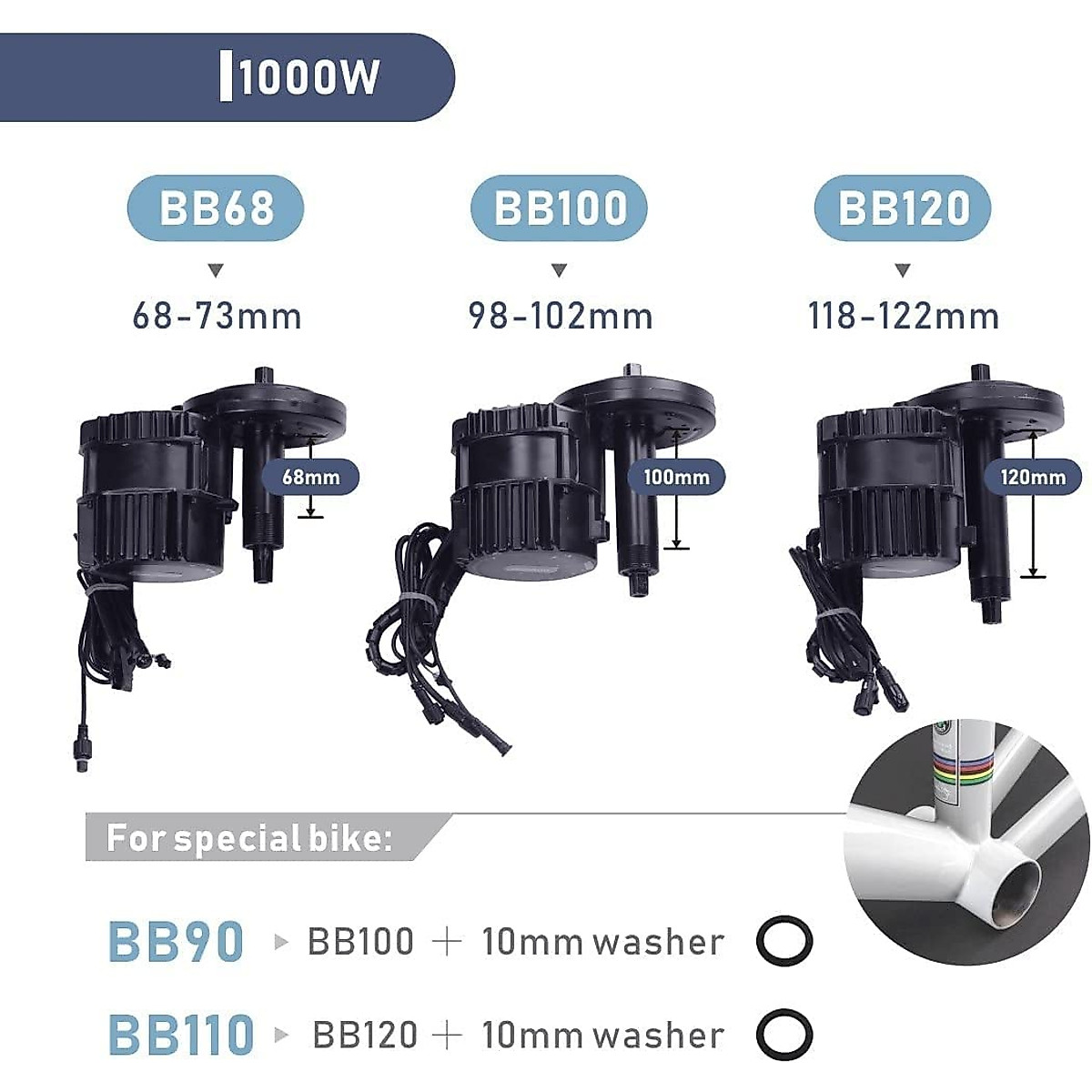 DERUIZ Electric Bike Motor 1000w Mid Drive BBSHD BBS03 E-Bike Kit Bicycle Motor Kit Electric Bike Conversion Kit Electrical Kits with Battery for MTB City Bikes Road Bicycle for Adults