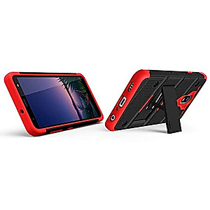 ZIZO Bolt Series for LG Escape Plus Case | Heavy-Duty Military-Grade Drop Protection w/ Kickstand Included Belt Clip Holster Tempered Glass Lanyard (Black/Red)