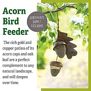 Gardener's Supply Company Acorn Bird Feeder | Sturdy Squirrel Proof Outdoor Garden Hanging Wild Bird Feeders | 2 Acorn Feeder, Metal Leaf & Hanger - Holds 2 Cups of Seed