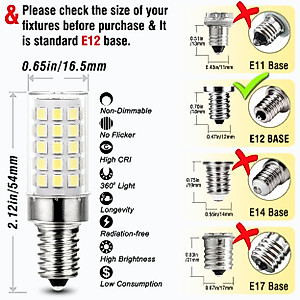 ALIDE E12 C7 Led Candelabra Bulbs 6000k Daylight White, 60 Watt E12 Halogen Equivalent,T6 Small Base 120V E12 C7 LED Light Bulbs 6W Bright Cool White for Ceiling Fan Chandelier Light,550lm 10Pack