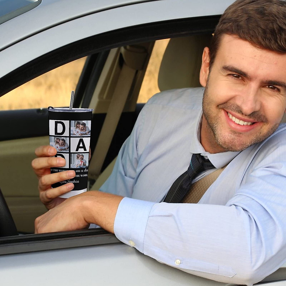 Personalized Picture Travel Tumbler for Dad Gift on Father's Day from Daughter Son Custom Coffee Mug with Text Photo Cup