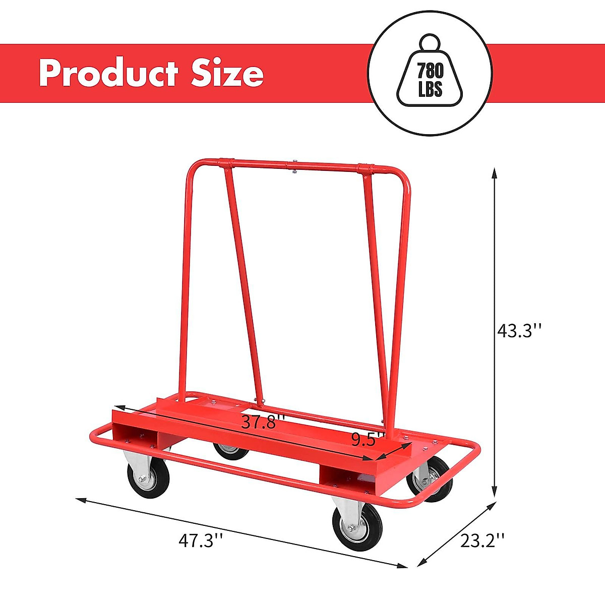 IRONMAX Drywall Sheet Cart, Heavy Duty Dolly Panel Truck w/ 4 Wheels & Protective Sloping Angle, Rolling Dolly Sheetrock for Home, Warehouse, Workplace
