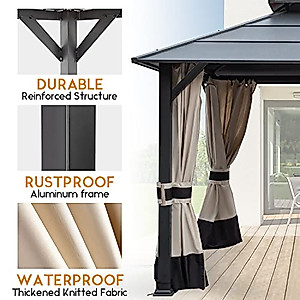 Warmally 10'×12' Hardtop Gazebo Double Roof Canopy Gazebo with Netting and Curtains Fast-Splicing Structure Galvanized Iron Aluminum for Patio Backyard Deck and Lawns