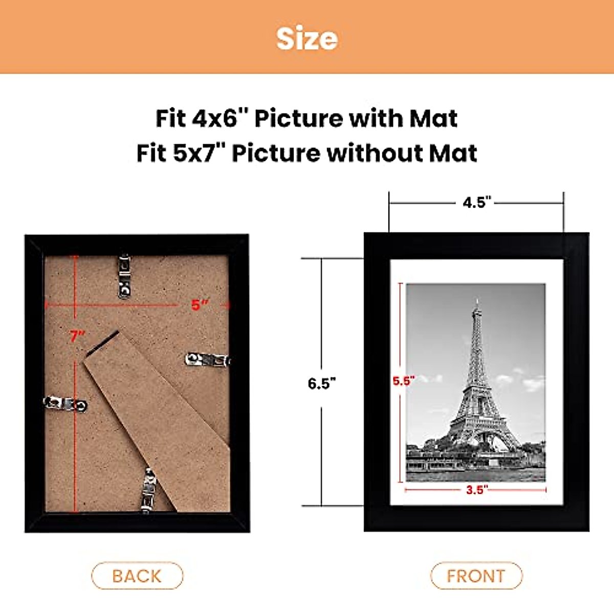upsimples 5x7 Picture Frame Set of 10, Display Pictures 4x6 with Mat or 5x7 Without Mat, Multi Photo Frames Collage for Wall or Tabletop Display, Black