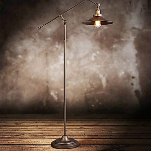 Reading Lights Floor Standing Floor Lamp Retro Industrial Style Wrought Iron Long Arm Long Pole Fishing Rocker Arm Used in Loft Living Room Bedside Bedroom Rustic Lamp (Color : Brown)