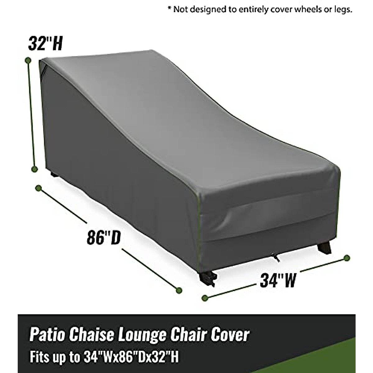 NUPICK Patio Chaise Lounge Cover, 86 Inch Outdoor Furniture Chair Cover, 100% Waterproof, Rip-Stop and Weather Resistant, Grey, Pack of 2