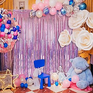 Crosize 2 Pack 3.3 x 9.9 ft Pink Foil Fringe Backdrop Curtain, Streamer Backdrop Curtains, Streamers Birthday Party Decorations, Tinsel Curtain for Parties, Galentines Decor, Preppy, Photo Booth