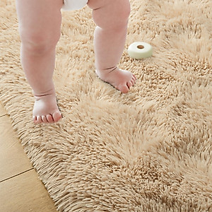 Przemy Fluffy Runner Rug for Bedroom Living Room, 2x6 Feet Beige Shag Area Rugs, Soft Fuzzy Carpet for Bedside Nursery Kids Room College Dorm, Plush Throw Rug for Home Decor