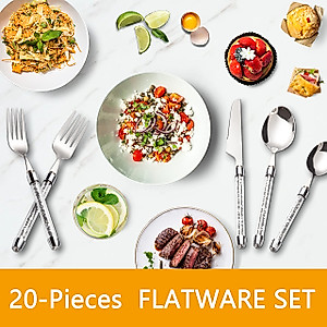 SHYFOY Bling Silverware Set, 20 Piece Flatware Cutlery Set, Modern Crystal Glass Handle, 18/8 Stainless Steel Silverware Mirror Polished Dishwasher Safe, Box Set, for Home Restaurant, Wedding, Party