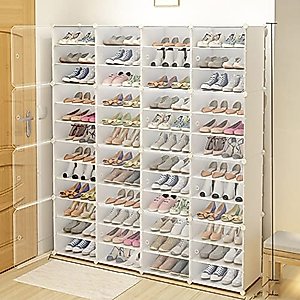 KinHall Shoe Rack Organizer, Wardrobe 12-Layer Shoe Rack Organizer, Shoe Tower Shelf Organizer With Cover Closet, Diy Freestanding Shoe Rack Cube Storage Cabinet Entrance Bedroom Corridor (4*12 White)